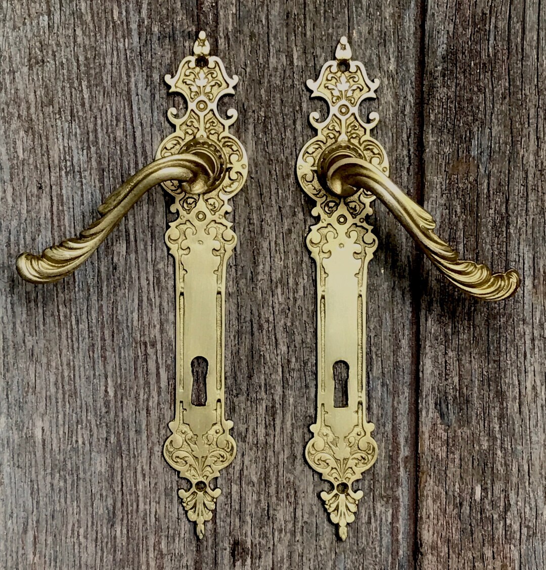 An Elegant Pair of French Antique Artisanal Door Plates and Handles in ...