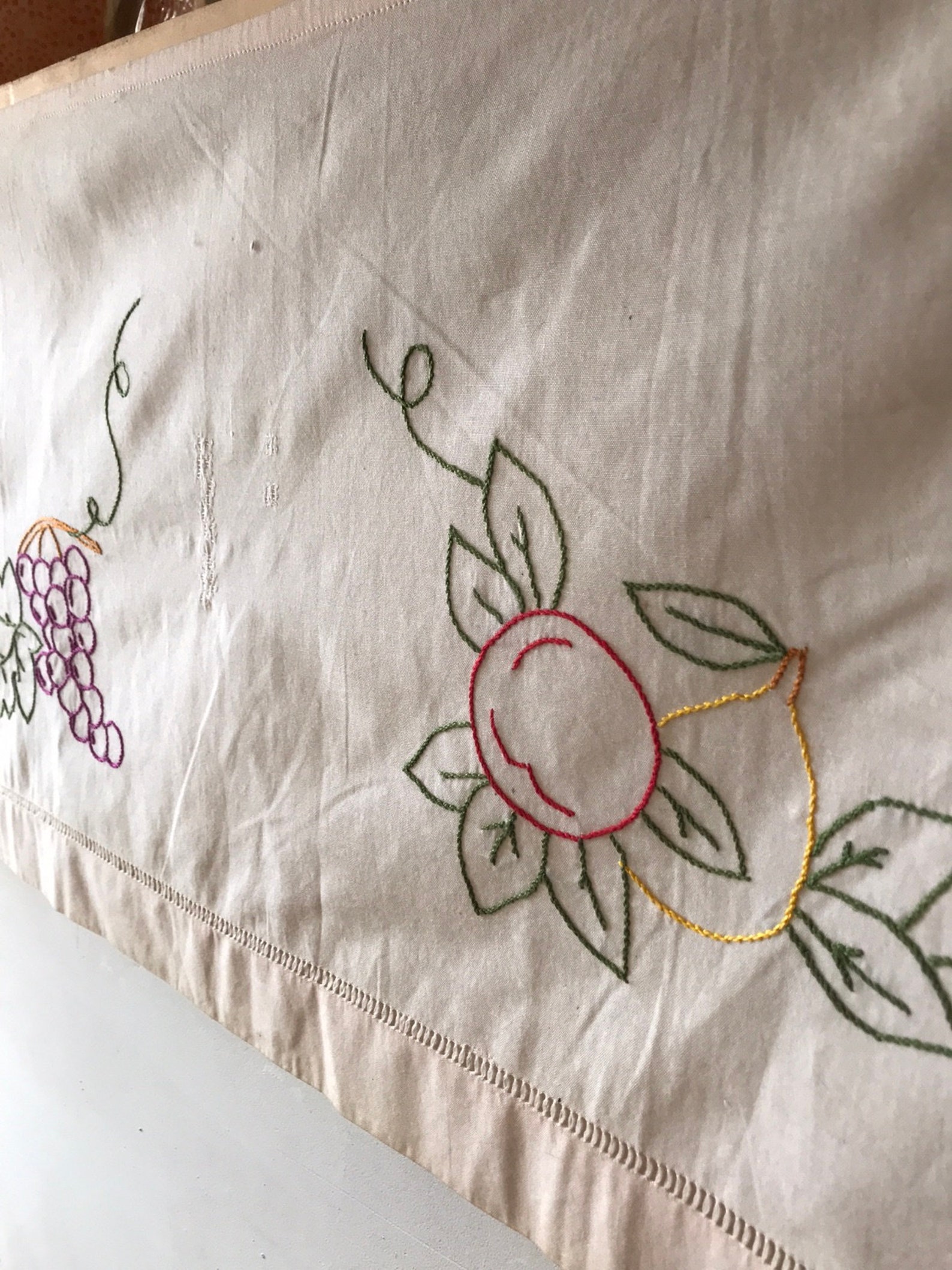 A French Vintage Floral Hand Embroidered Country Themed Design in Red ...