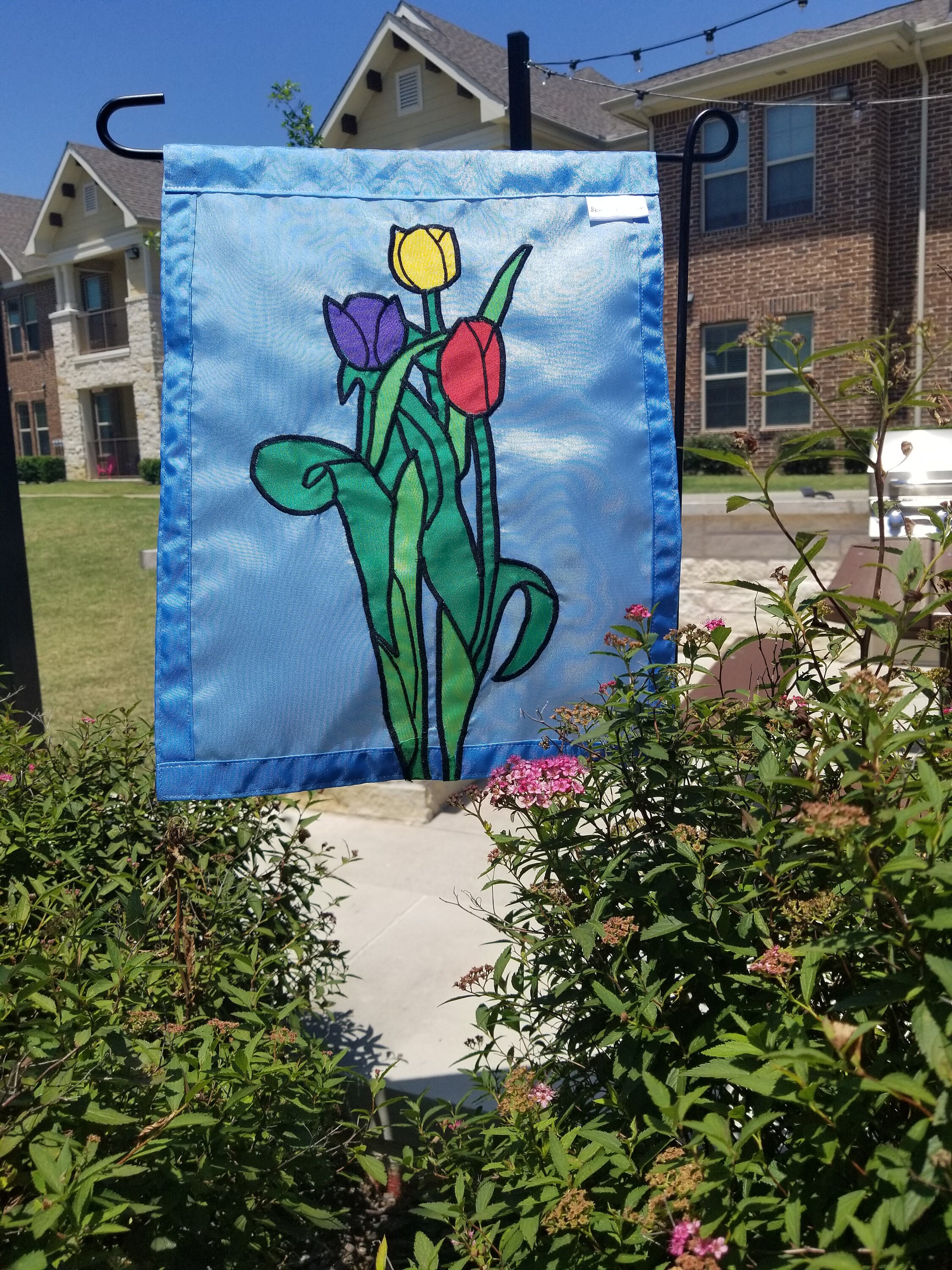 Colorful, Decorative Appliqued Garden Flag With Embroidered Satin ...