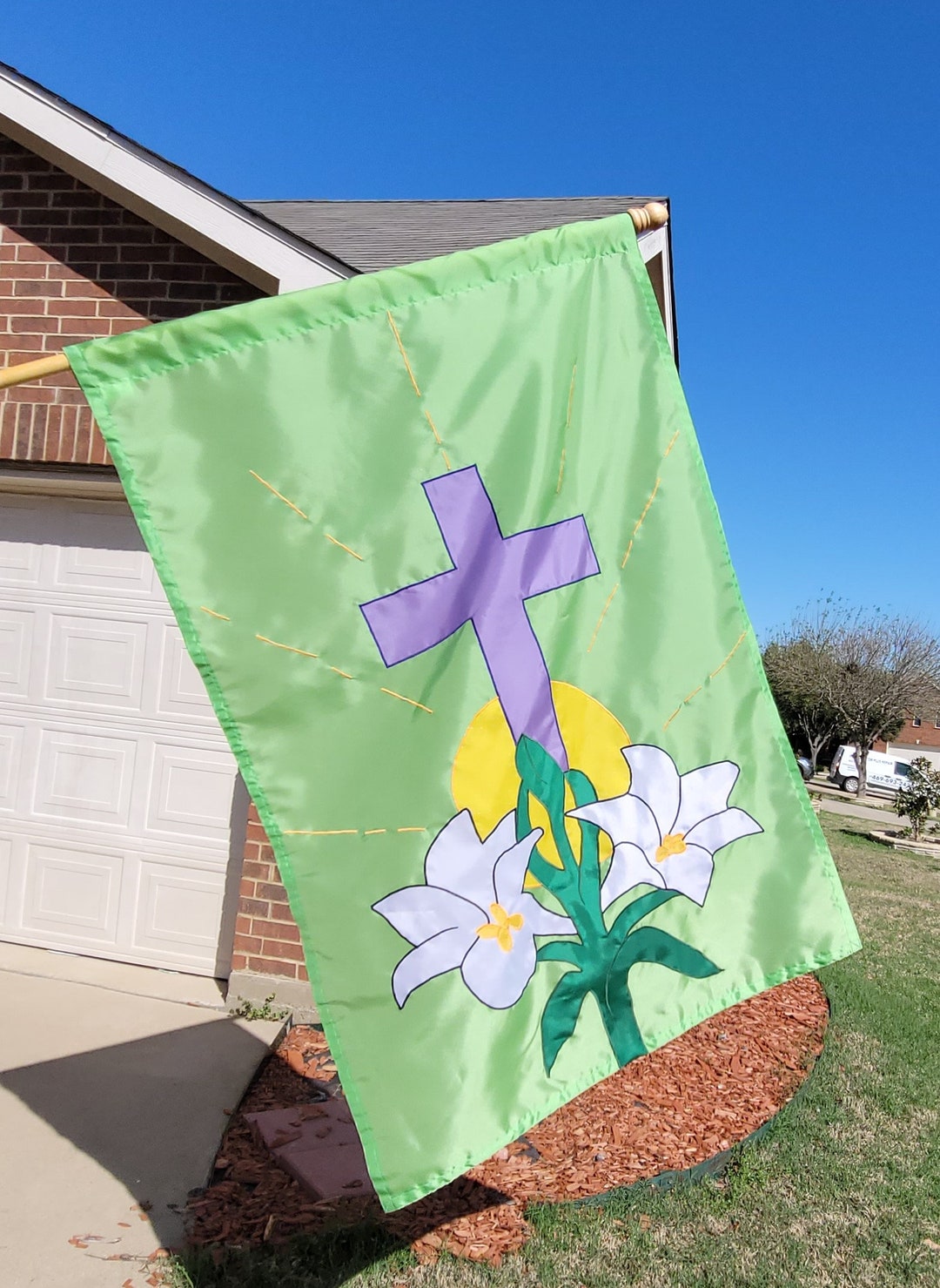 Large House Flag, Applique Flag, Sunrise, Cross, and Lilies Flag - Etsy