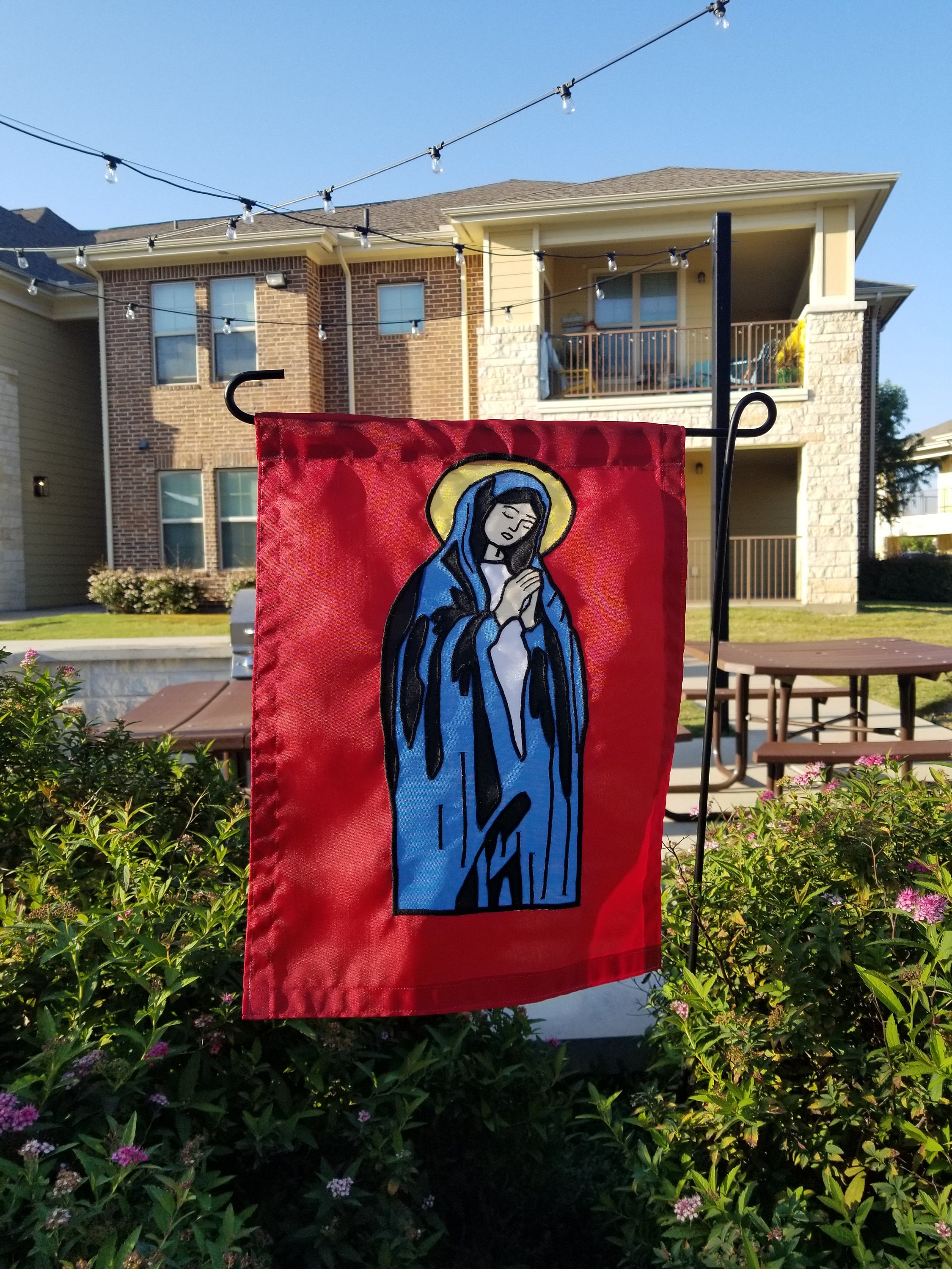 Colorful, Decorative Appliqued Garden Flag With Embroidered Satin ...