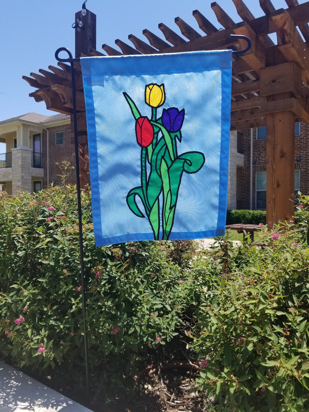 Colorful, Decorative Appliqued Garden Flag With Embroidered Satin ...