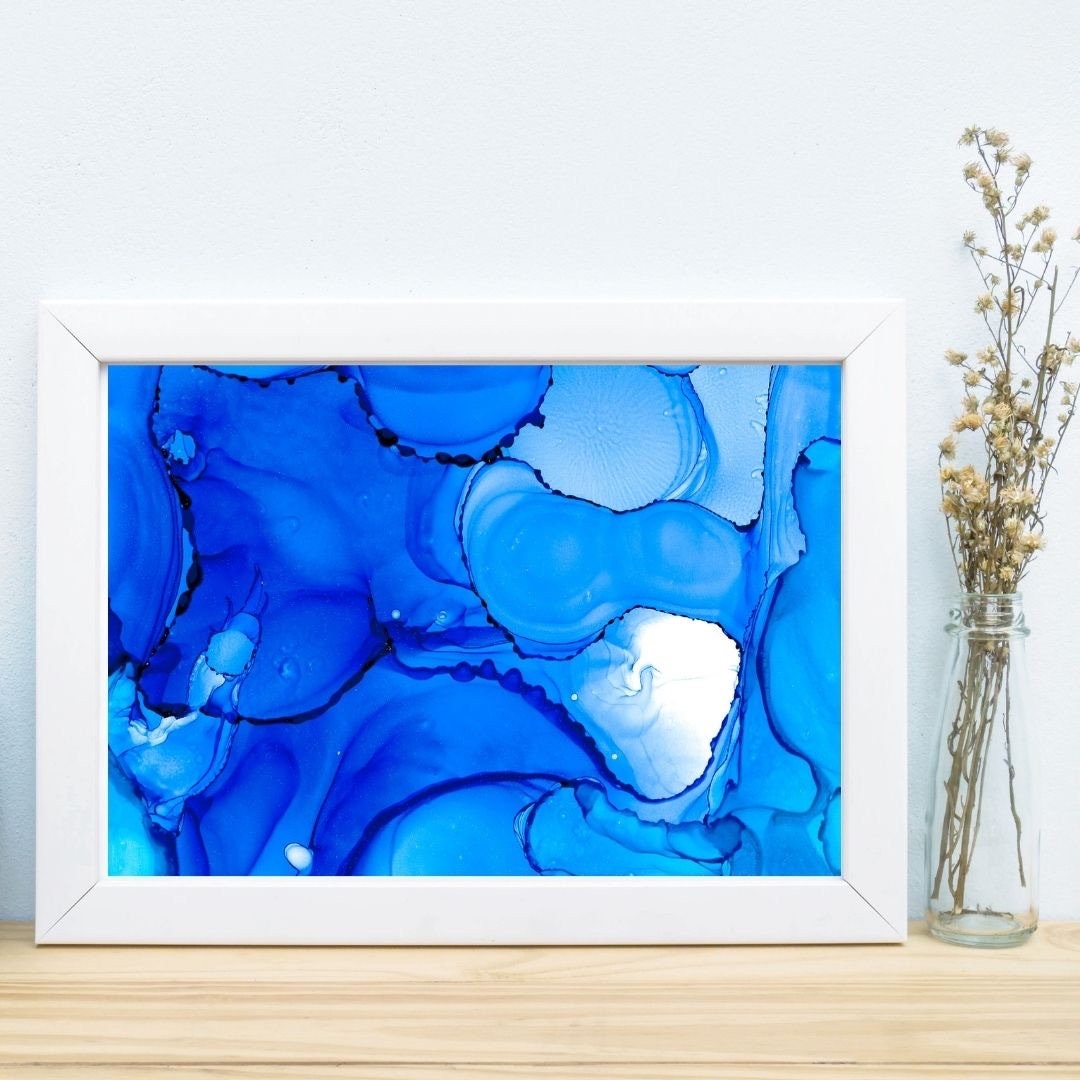 DIGITAL Blue Alcohol Ink Print - Blue 5x7 8x10 Wall Art Print - Office ...