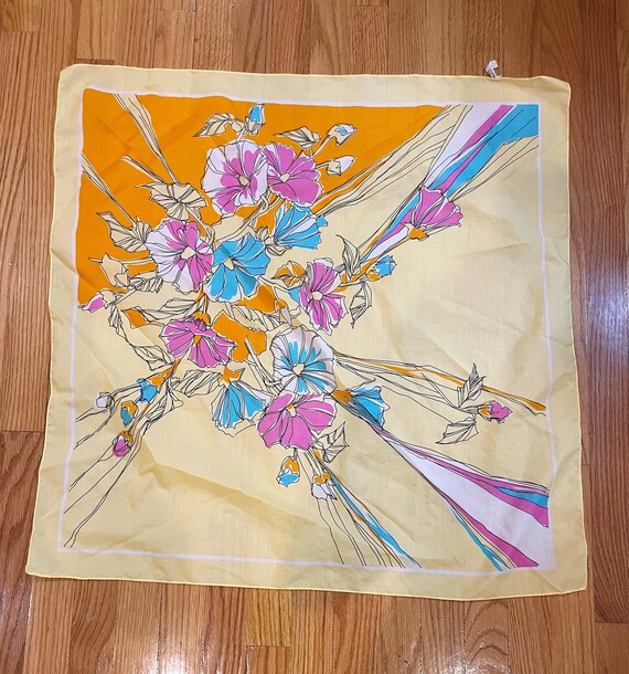 Vintage 70s Multi Colored Floral Scarf Made in Italy - Gem