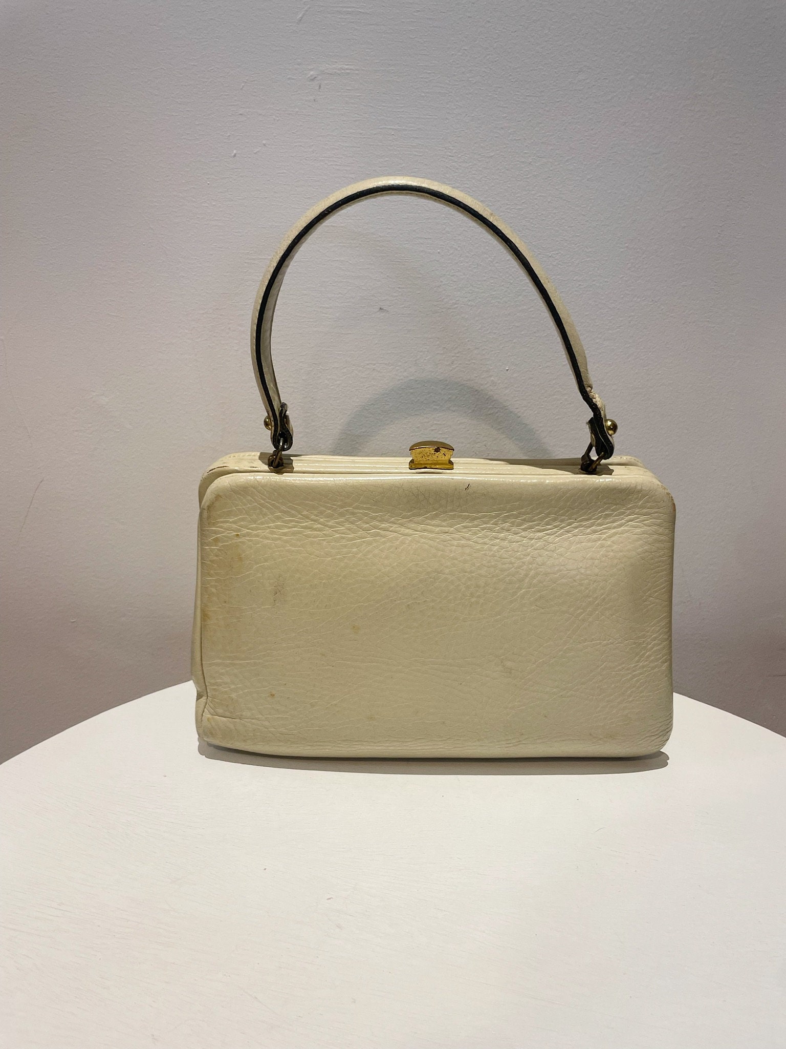 Vintage 60s Zenith Handmade Ecru Leather Top Handle Handbag - Etsy