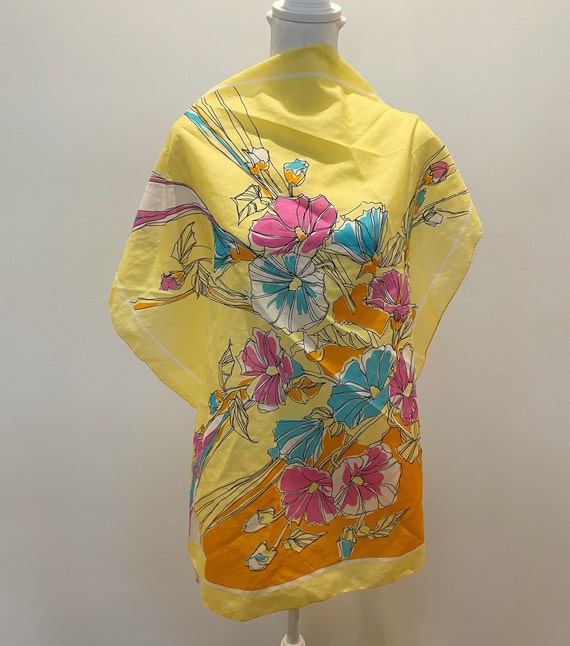 Vintage 70s Multi Colored Floral Scarf Made in Italy - Gem