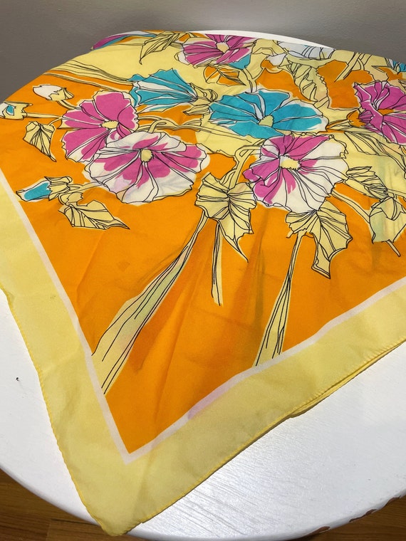 Vintage 70s Multi Colored Floral Scarf Made in Italy - Gem