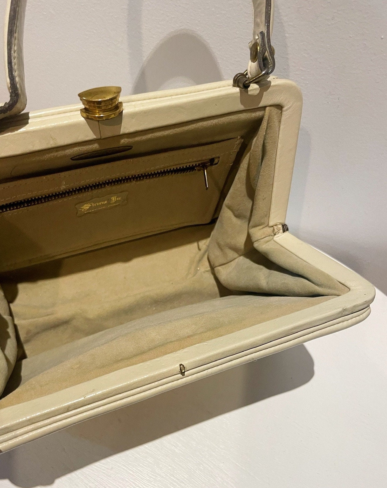 Vintage 60s Zenith Handmade Ecru Leather Top Handle Handbag - Etsy