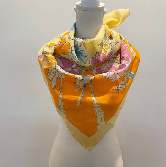 Vintage 70s Multi Colored Floral Scarf Made in Italy - Gem