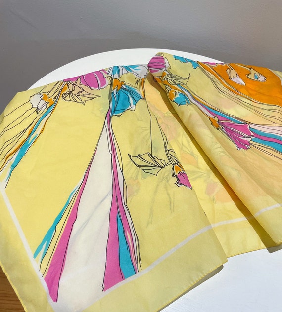 Vintage 70s Multi Colored Floral Scarf Made in Italy - Gem