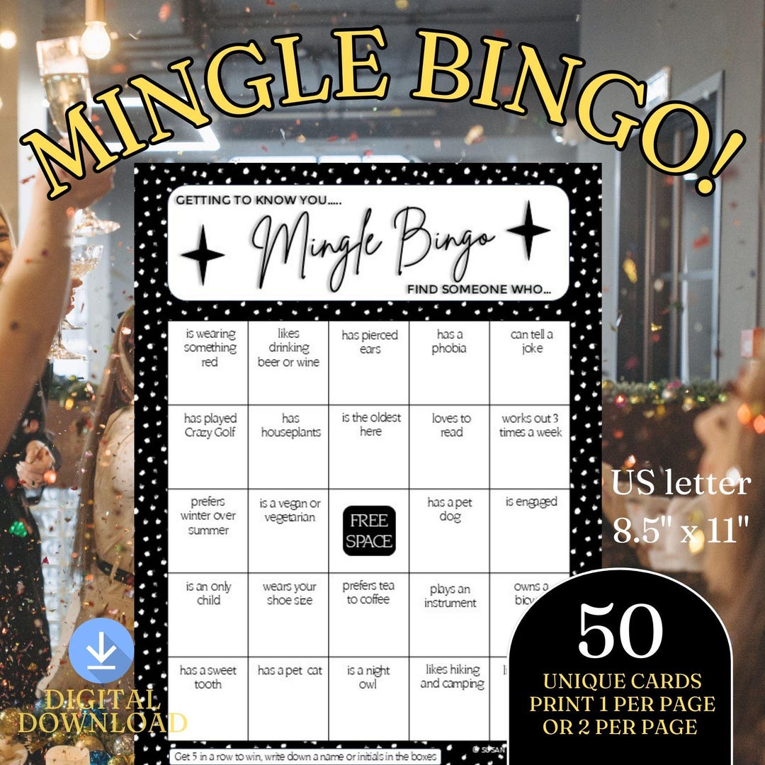 Mingle Bingo Card Printable Game, 50 Mingle Bingo Cards, Get to Know You, Find Someone Who Bingo ...