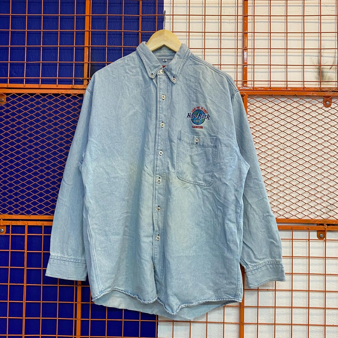 Vintage Hard Rock Cafe Cancun Jeans Shirt Embroidery - Etsy