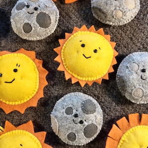 Wonderful, Felt, Sun and Moon Hugs and Decorations With Tiny Buttons ...