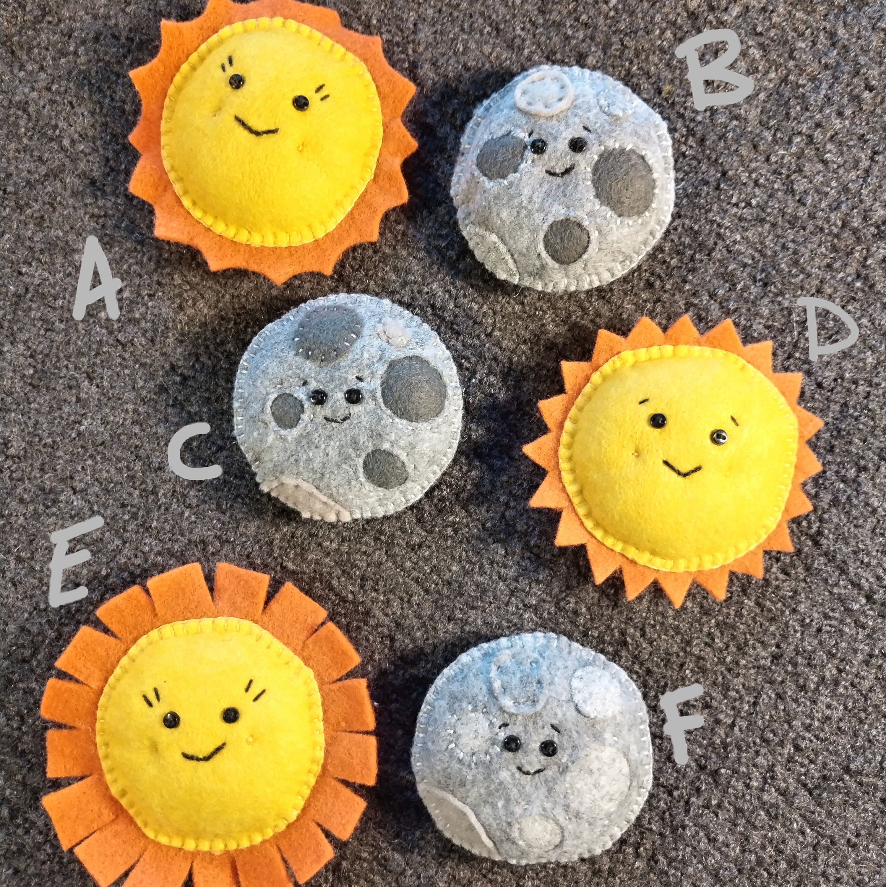 Wonderful, Felt, Sun and Moon Hugs and Decorations With Tiny Buttons ...