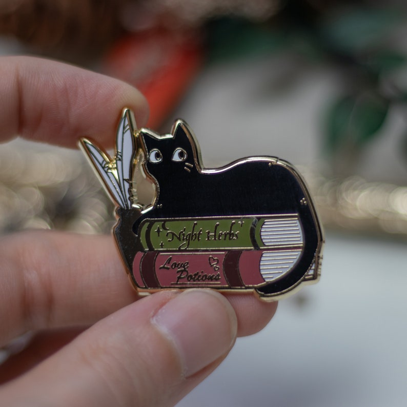 Comfy Books Hard Enamel Pin Witchy Cat Lapel Pin - Etsy