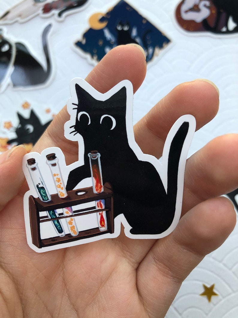 Witch's Kitten Stickers Stickers Witch Cat Sticker - Etsy