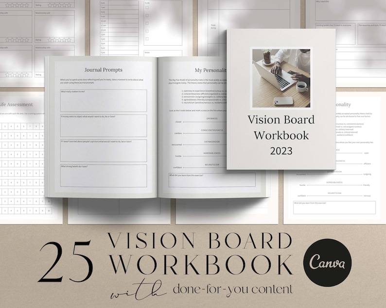 Vision Board Workbook Canva Template Set Vision Board - Etsy.de