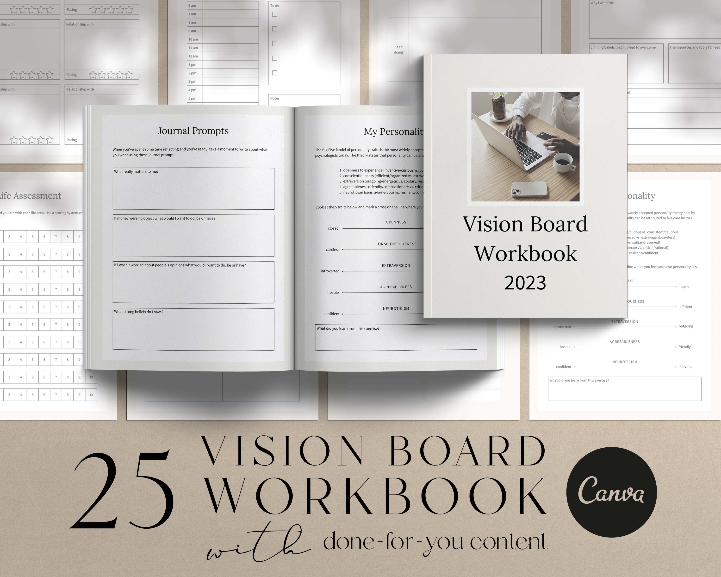 Vision Board Workbook Canva Template Set: Coaching Business (US Letter ...