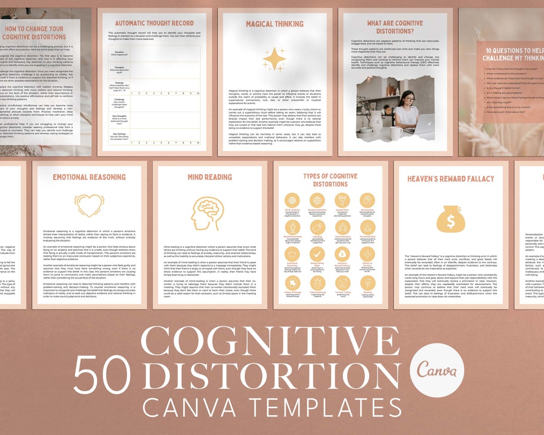 Cognitive Distortion Card Canva Templates, Cognitive Behavior Therapy ...