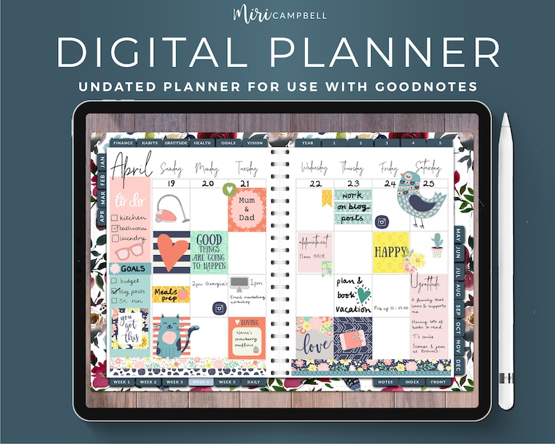 Undated Digital Planner for Goodnotes: Weekly, Daily, Monthly (digital ...