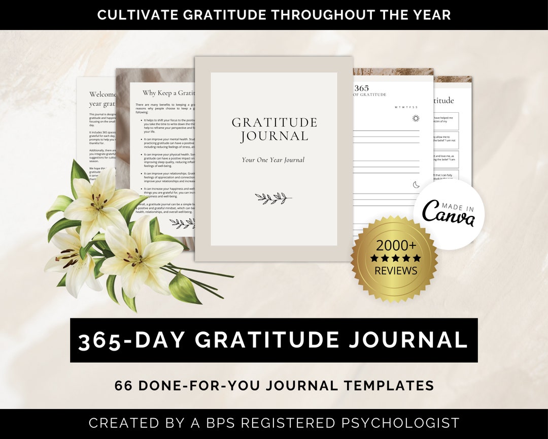 365-day Gratitude Journal Canva Template, Gratitude Prompts, Gratitude ...