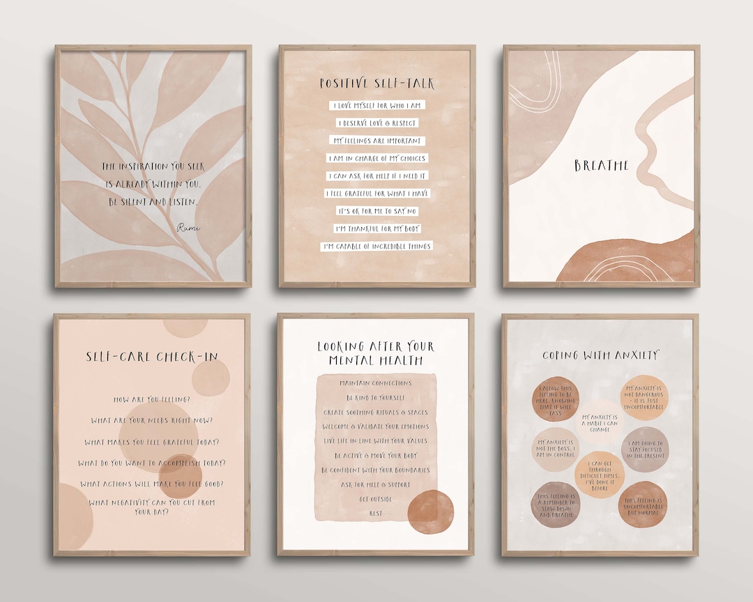 Mental Wellbeing Poster Bundle of 6, Mental Health Digital Prints, Self ...