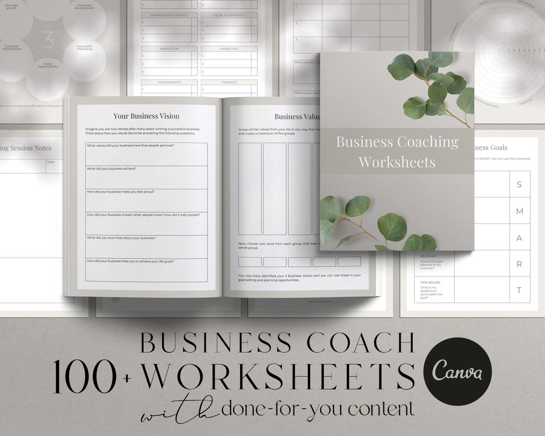 Business Coaching Worksheet Templates, Business Coach Canva Templates ...