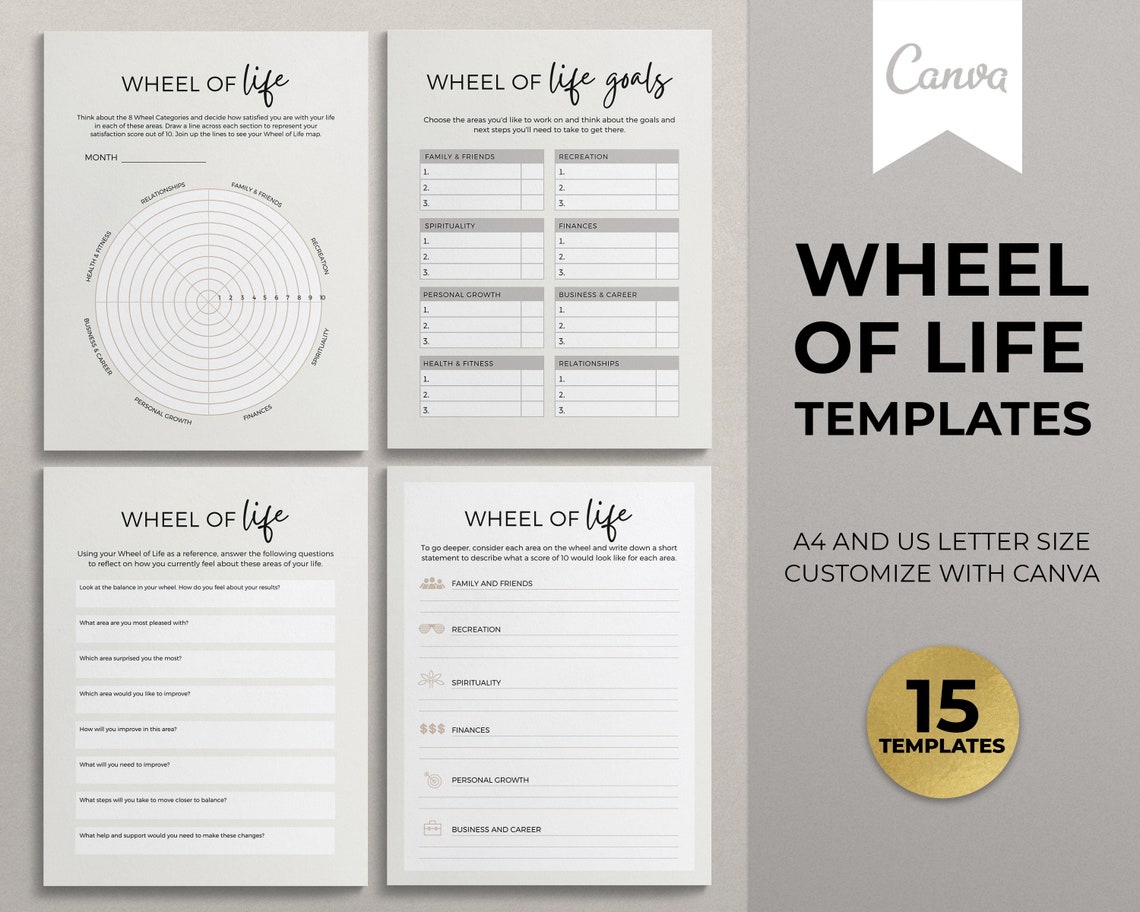 Wheel of Life Worksheet Template Canva Template Life Balance | Etsy