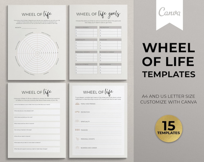 Wheel of Life Worksheets Editable Canva Template | Life Balance Wheel ...