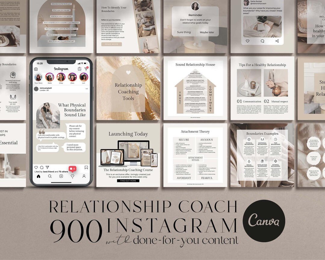 Relationship Coach Instagram Templates: Canva Carousel Posts (digital ...