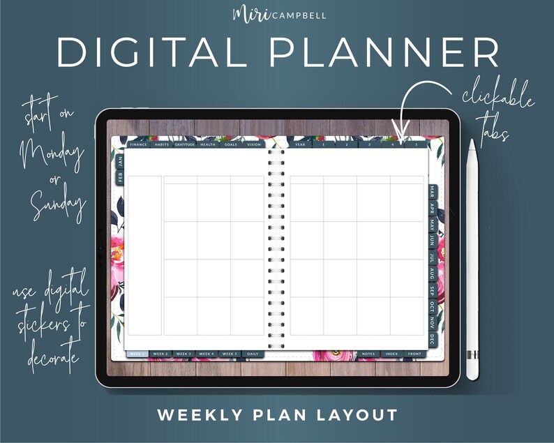 IPad Planner Undated Digital Planner Digital Trackers | Etsy