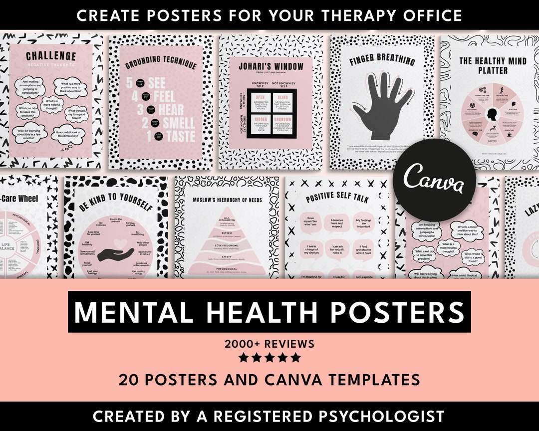 Mental Health Poster Canva Templates: Therapy & Self-care (20 Posters ...