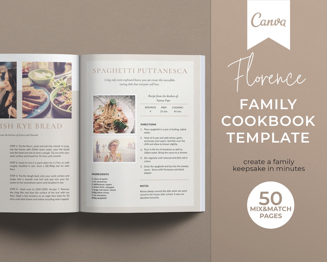 Family Cookbook Template: 50 Recipe Pages, Canva Ebook (digital ...