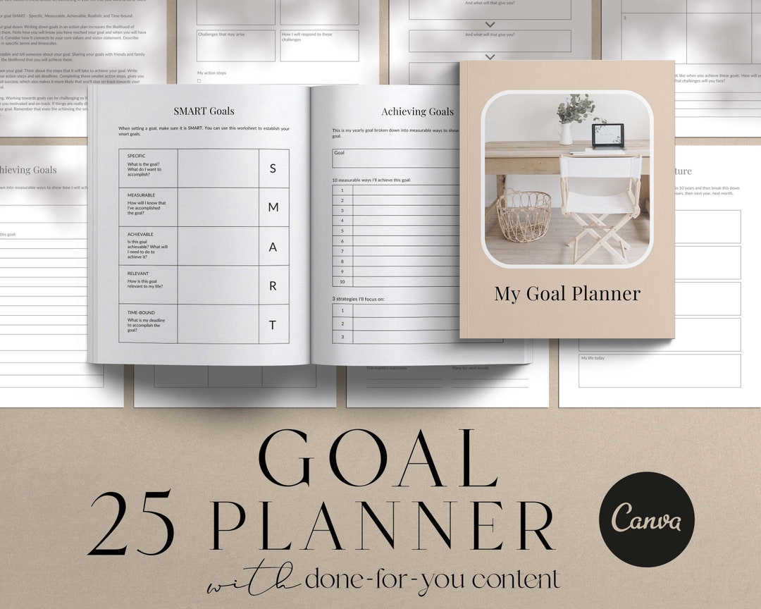 Goal Planner Canva Template Set, Goal Setting Planner Templates, Goal ...