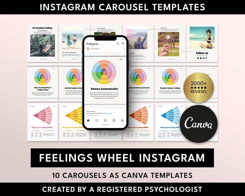 Feelings Wheel Instagram Carousel: Therapy Business Canva Templates - Etsy