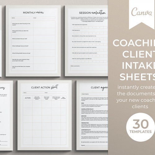 Coaching Worksheet Templates Canva Client Intake Forms - Etsy