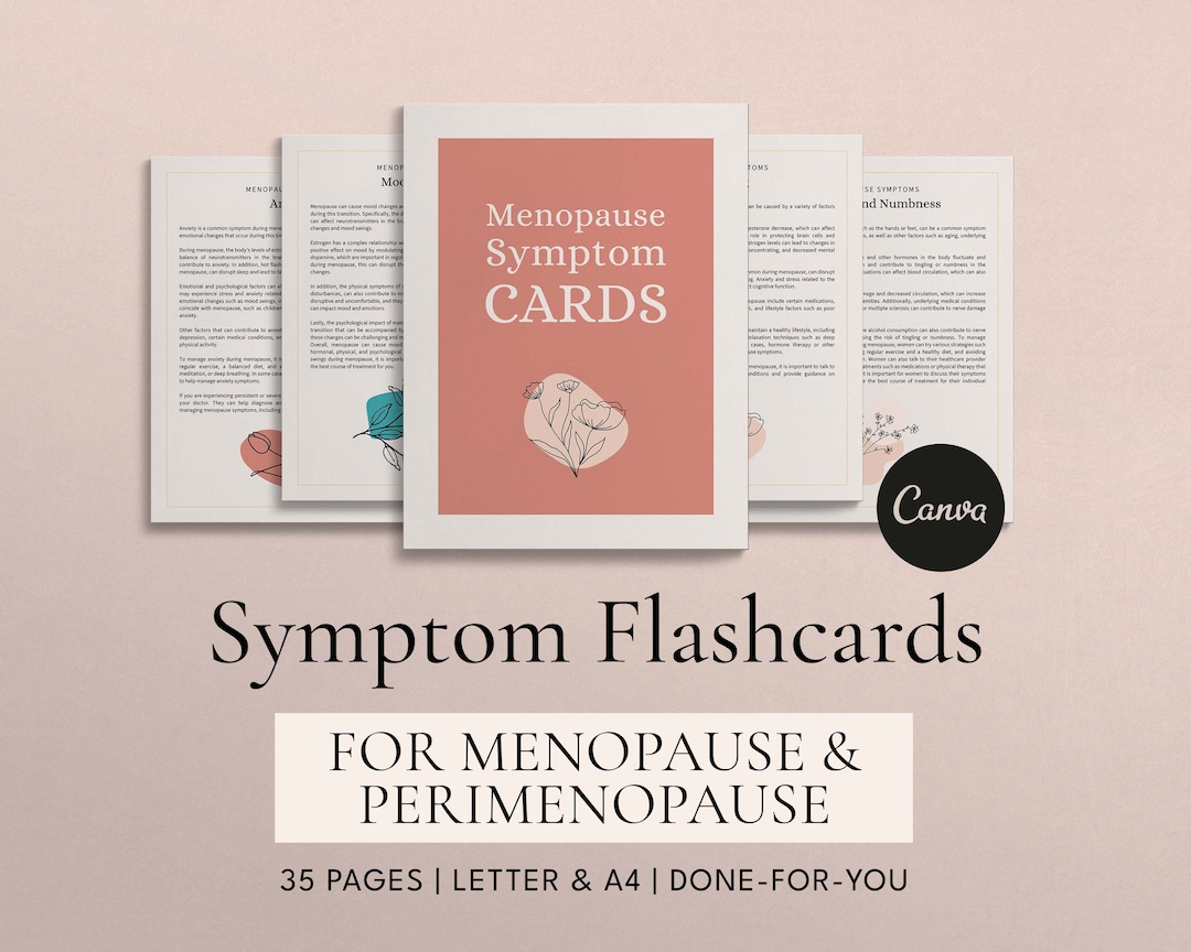 Menopause Symptom Flashcard Canva Templates, Perimenopause Symptoms ...