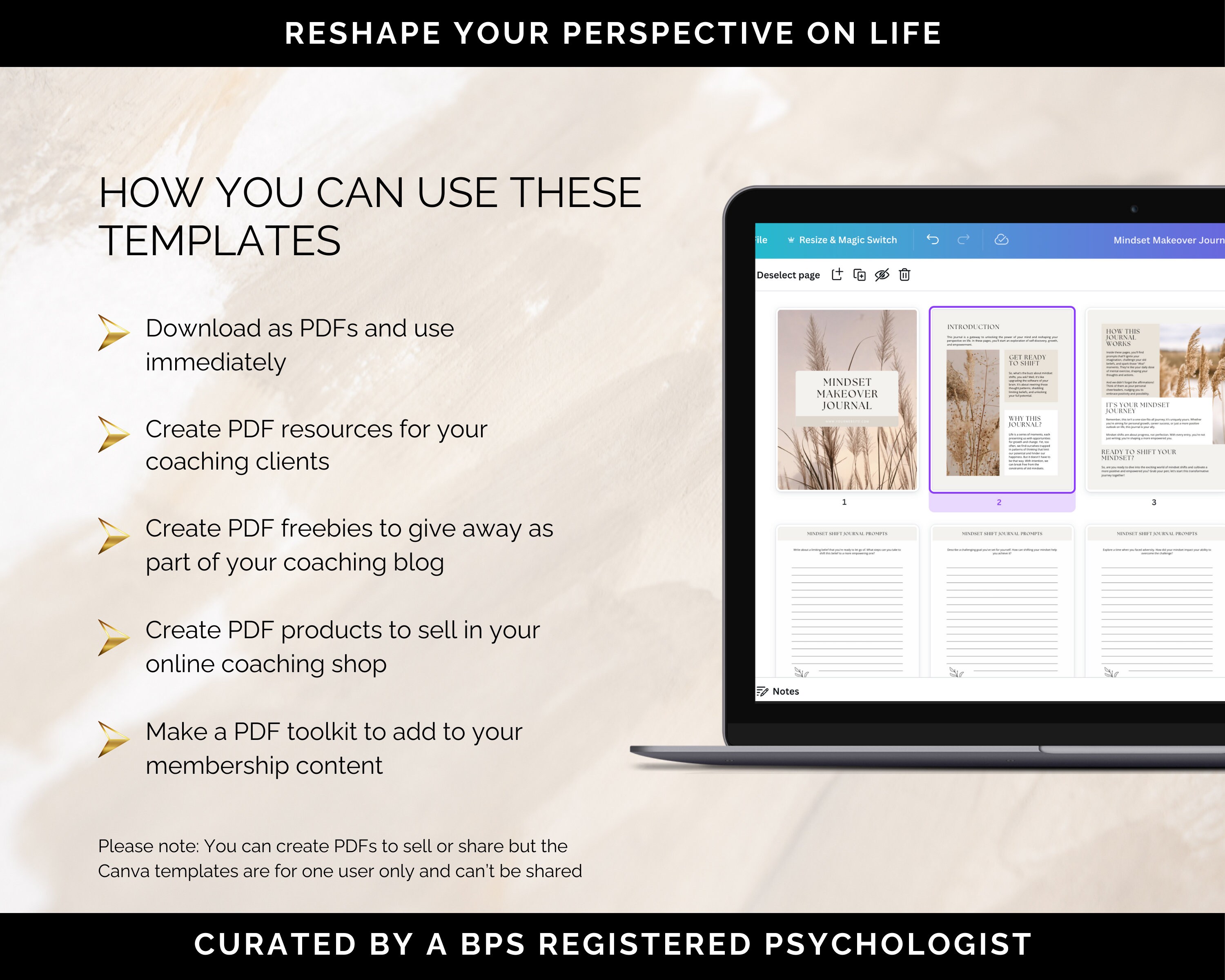 Mindset Shift Journal Canva Templates: Positive Thinking Prompts ...