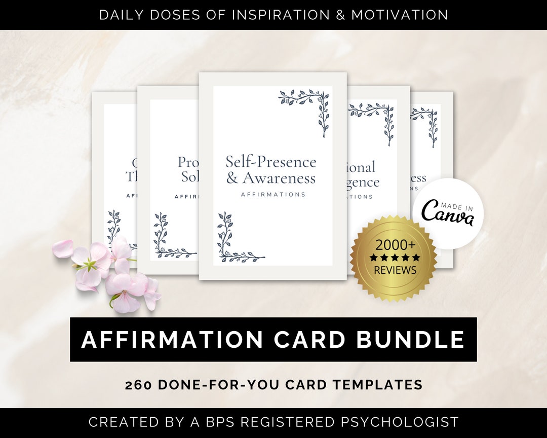 Affirmation Card Canva Template Bundle: 260 Positive Quote Cards ...