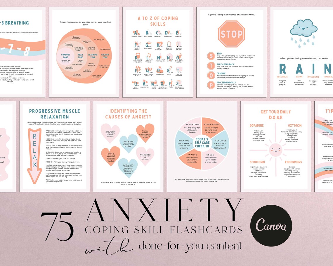 Anxiety Coping Skill Flashcard Canva Templates Anxiety Coping - Etsy
