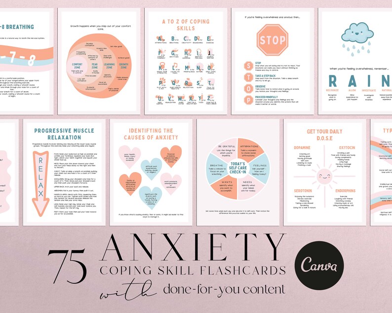 Anxiety Coping Skill Flashcard Canva Templates Anxiety Coping - Etsy