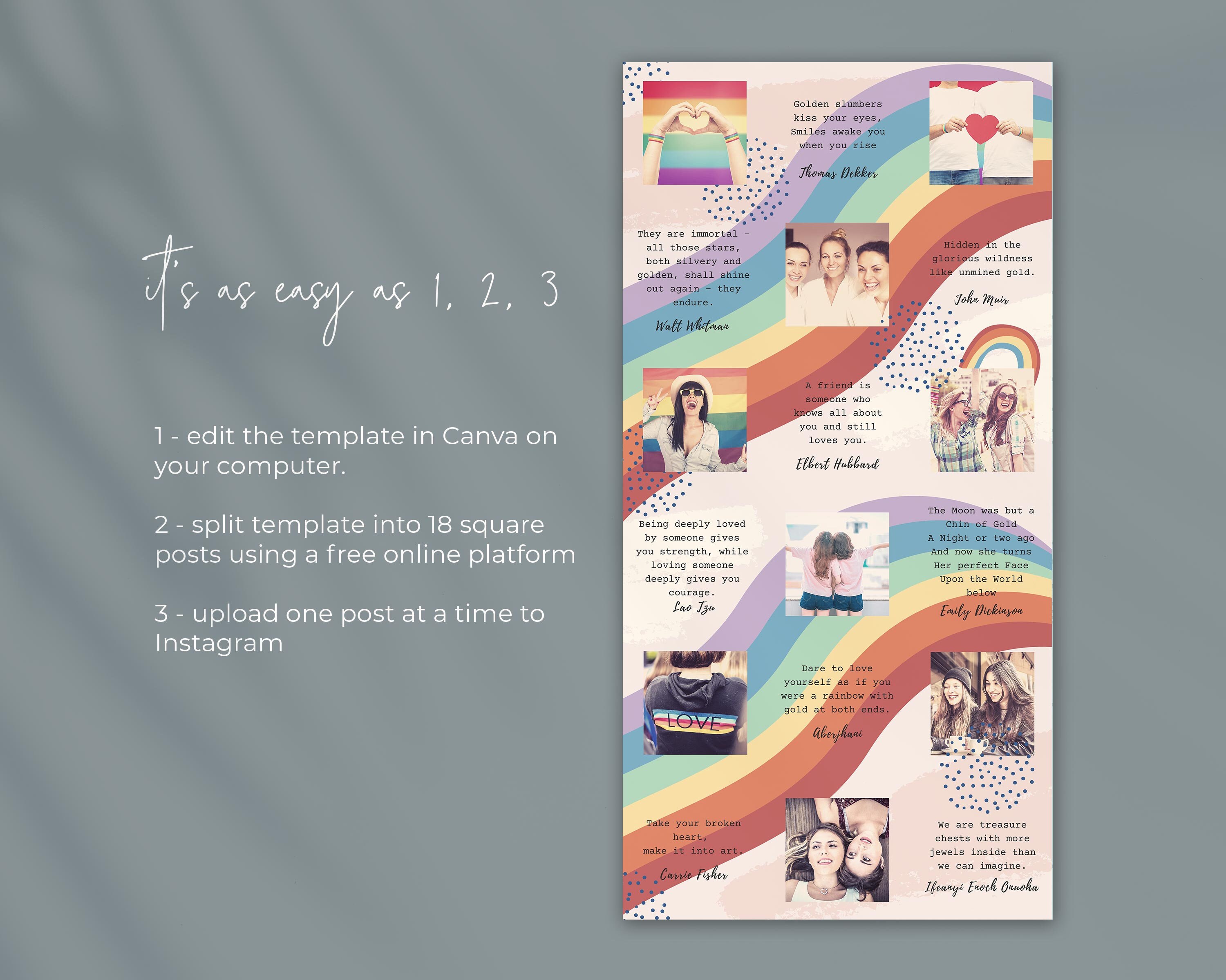 Rainbow Instagram Puzzle Grid Template Instagram Canva - Etsy