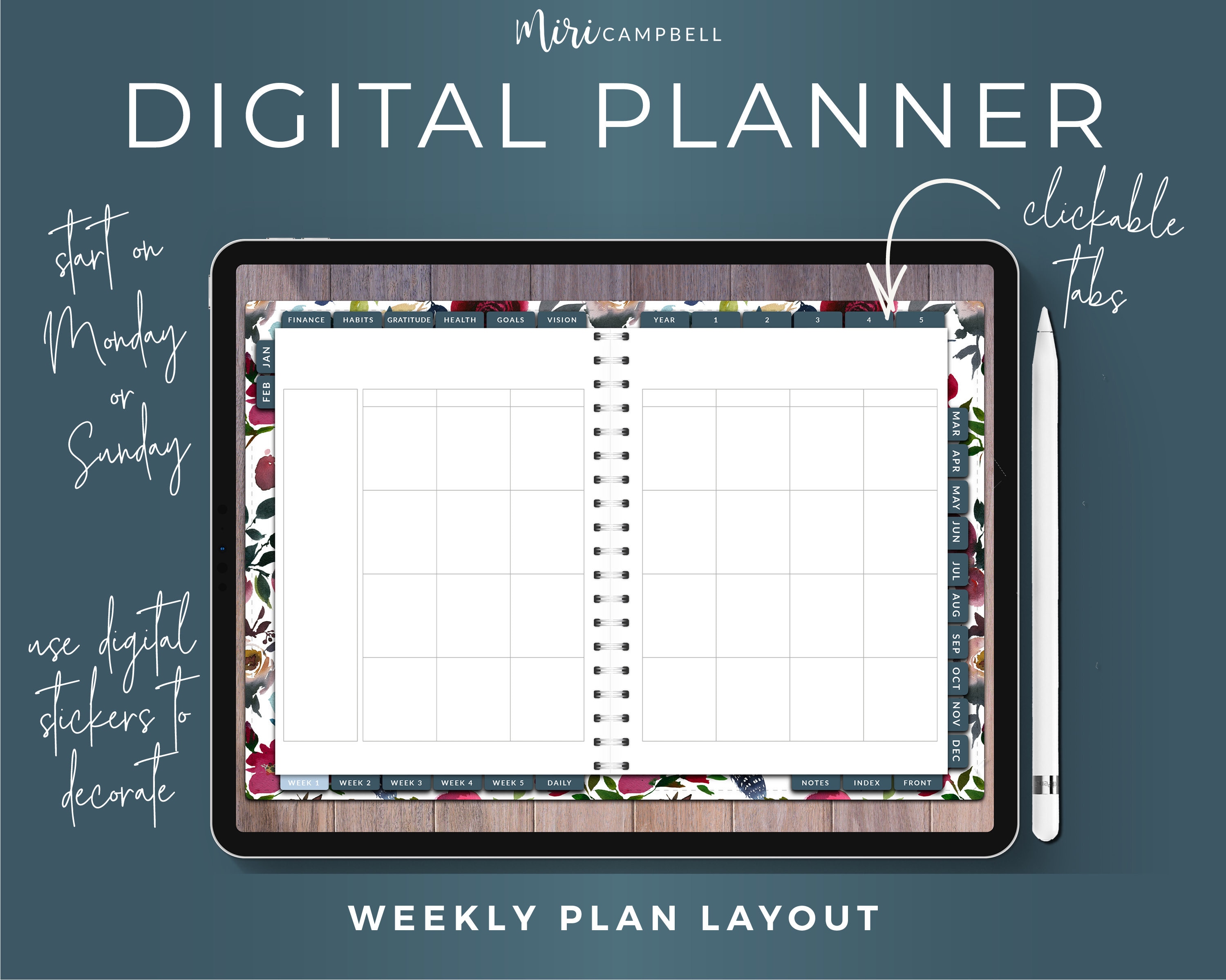 Undated Digital Planner for Goodnotes: Weekly, Daily, Monthly (digital ...