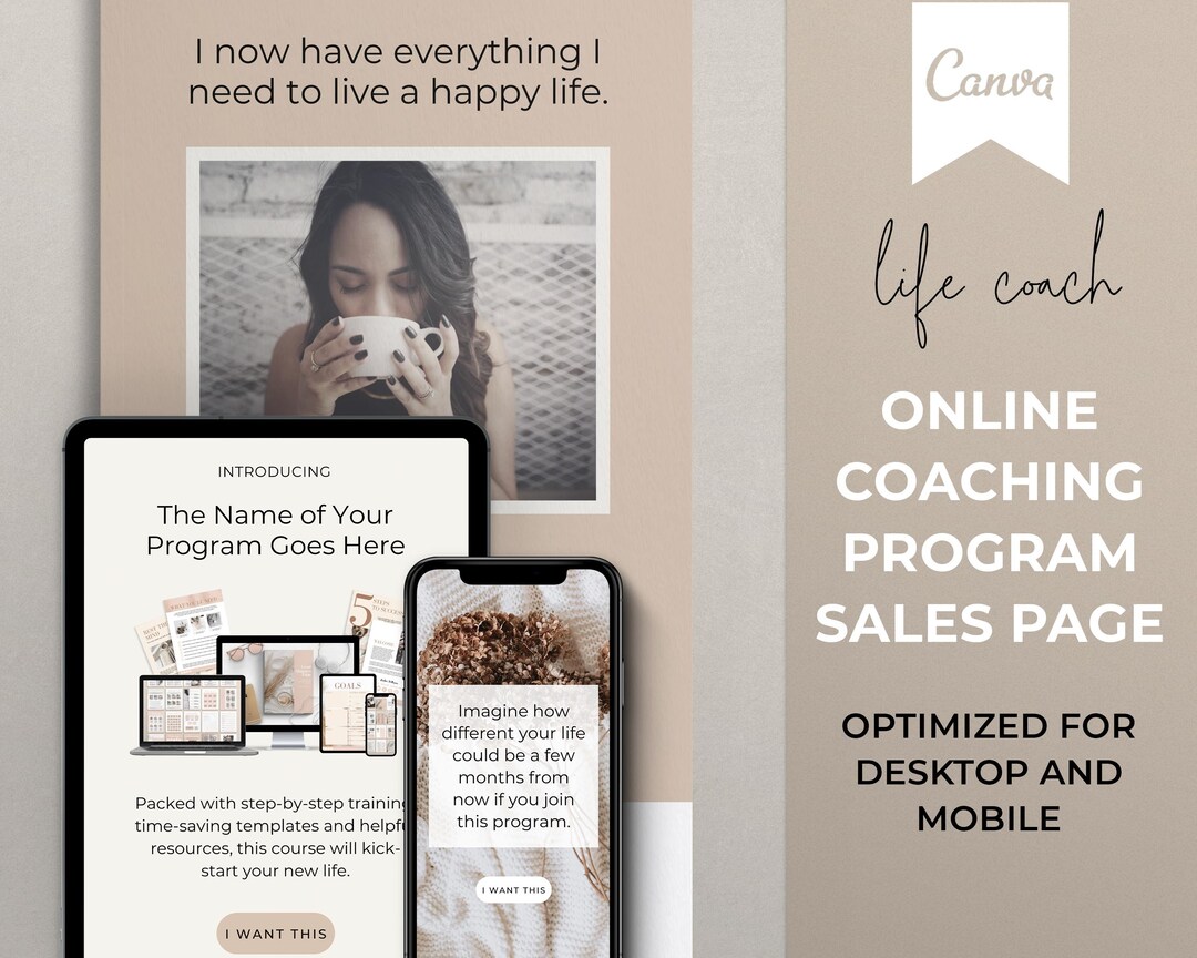 Coaching Course Sales Page Template: Canva Landing Page (33 Sections ...