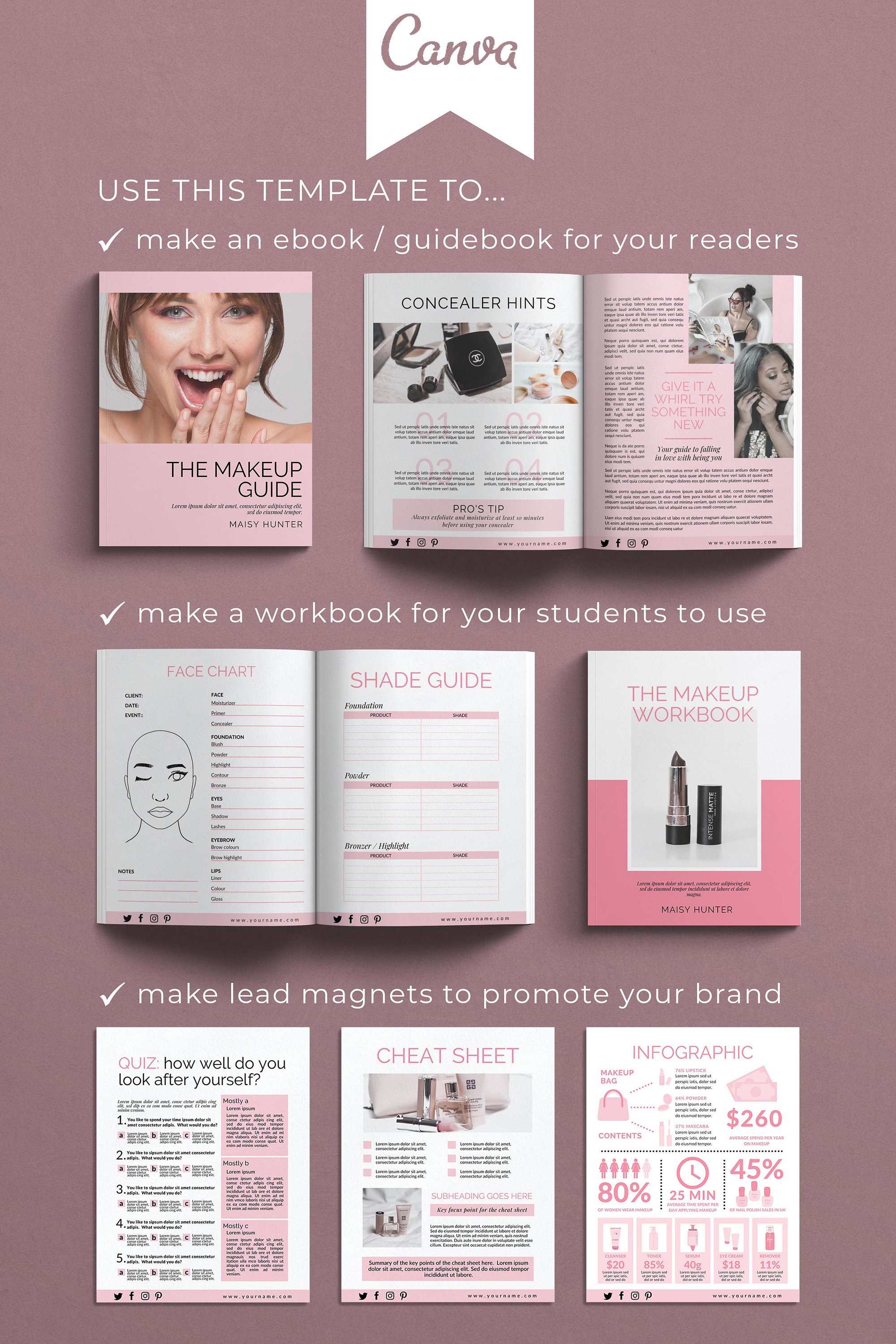 Beauty Blogger Canva Template Beauty Ebook Template Makeup | Etsy