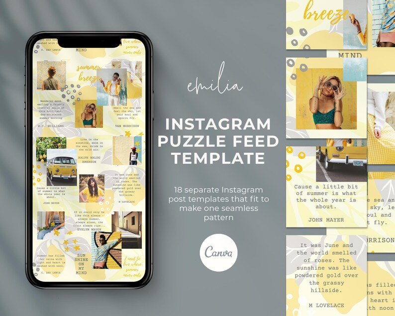Yellow Instagram Puzzle Template: Emilia Canva Theme - Etsy