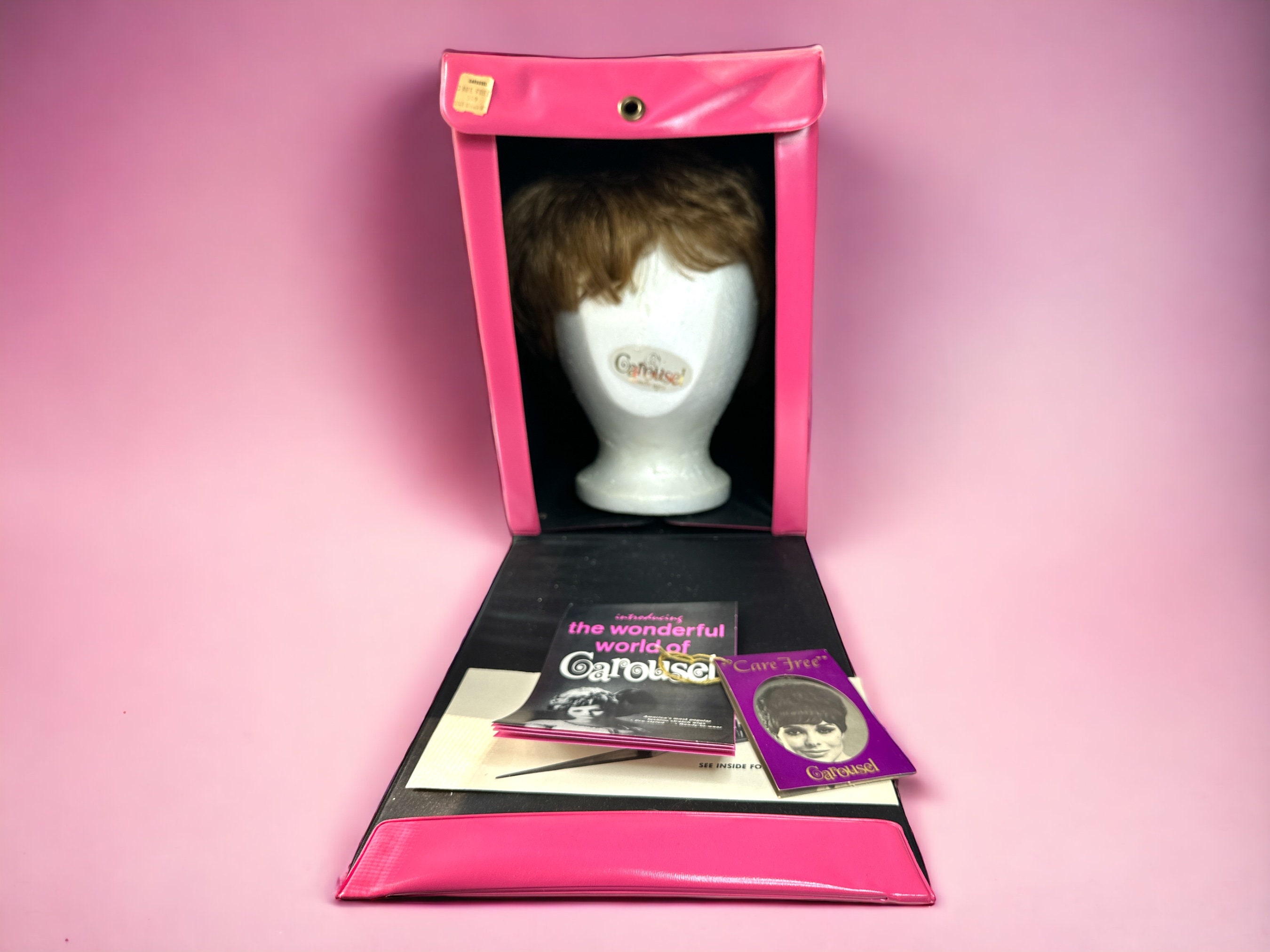 1960s Carousel Mod Wigs Styrofoam Head, Pink Box and Brown Mod Wig - Etsy