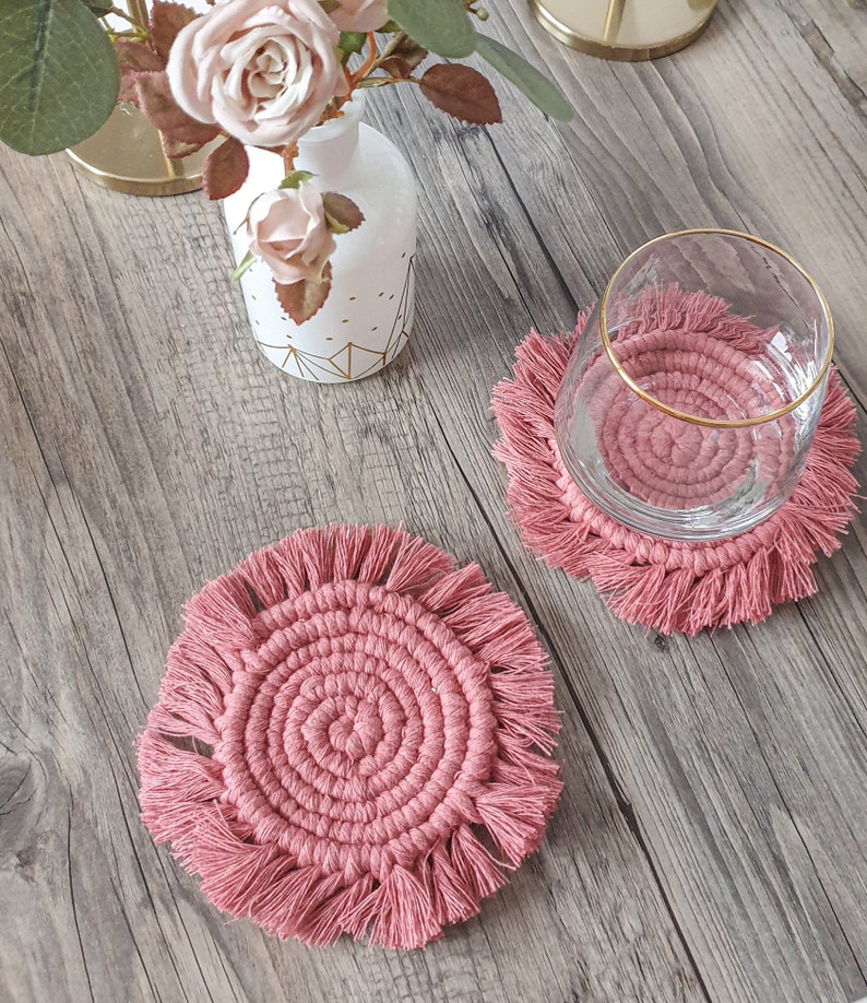 Set of 2 or 4 Macrame coaster for drinks candles mug round | Etsy