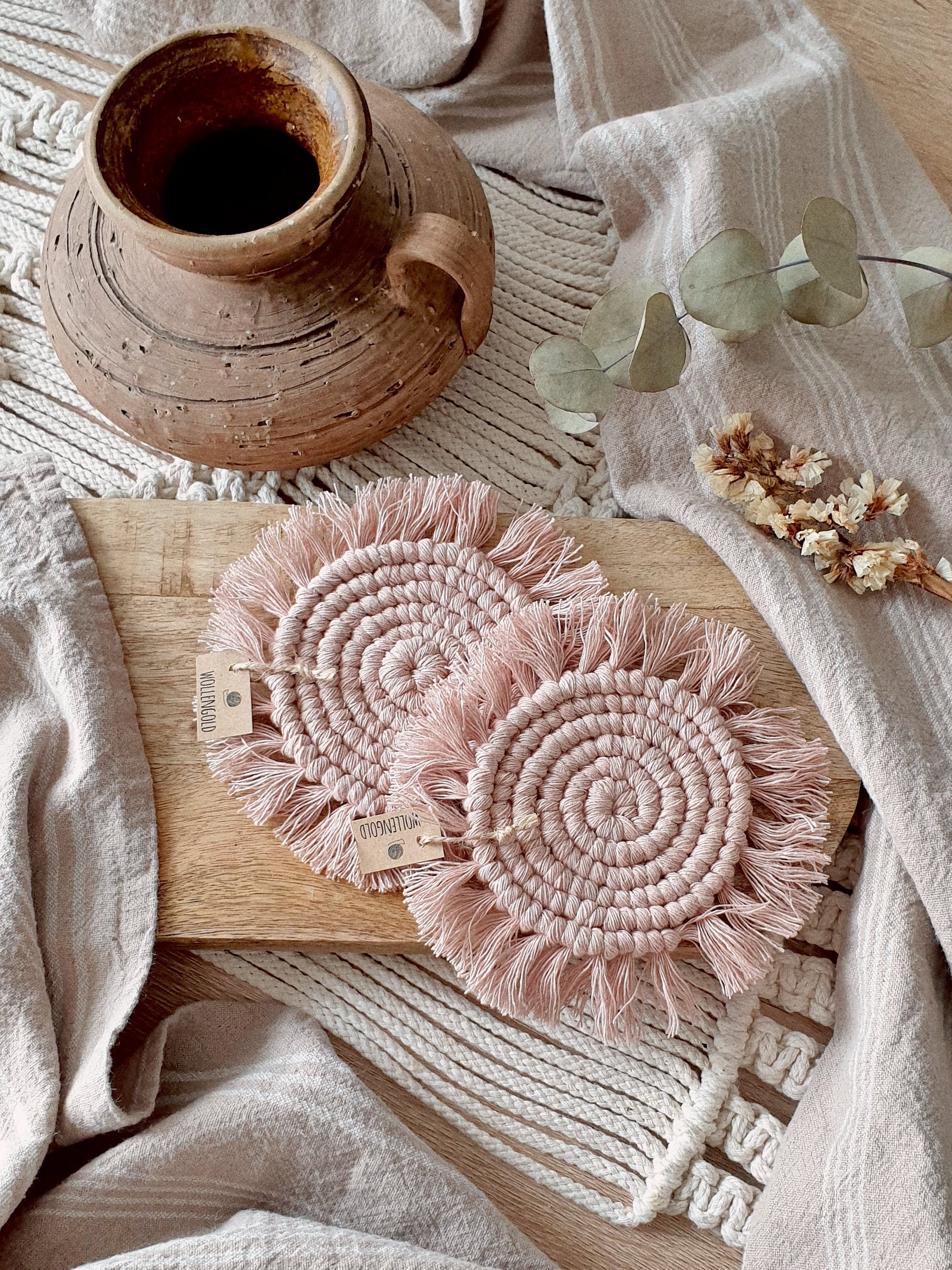 Set of 2 or 4 Macrame Coaster for Drinks Candles Mug Round - Etsy