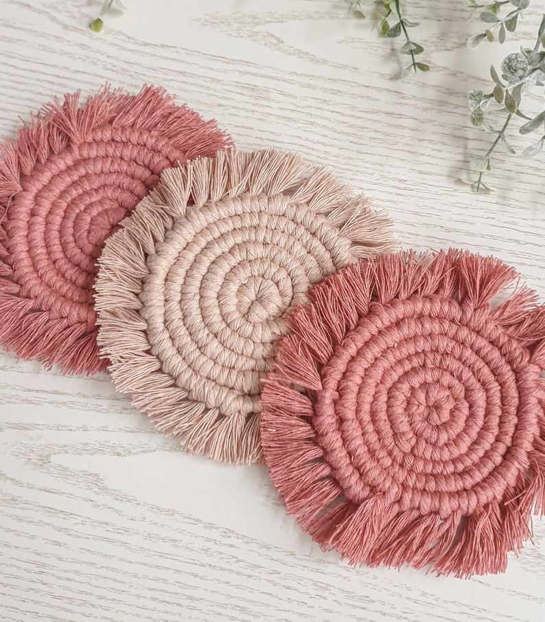 Set of 2 or 4 Macrame coaster for drinks candles mug round | Etsy